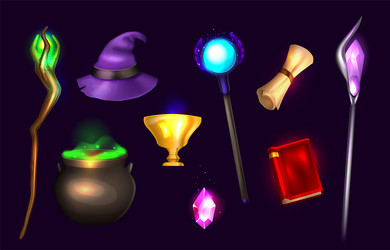 Magic staff realistic set Royalty Free Vector Image