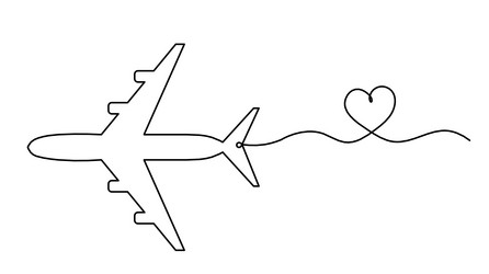 Abstract plane with heart as line drawing on white