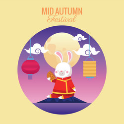 Mid autumn cute rabbit on moon with cloud in black