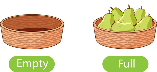 Opposite words with empty and full Royalty Free Vector Image