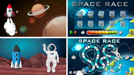 Cartoon space posters colorful space exploration Vector Image
