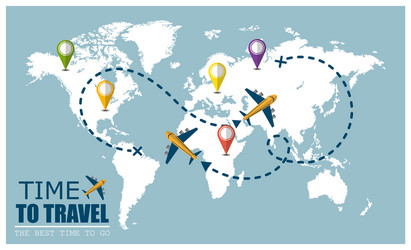 Flying airplane with dash path line time Vector Image