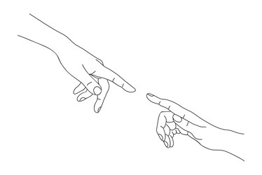 Two hands reaching out touching each other Vector Image