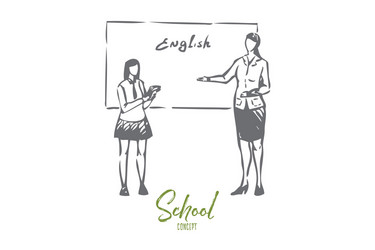Studying english a teacher at whiteboard Vector Image