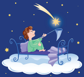 Border template with boys at night landscape Vector Image