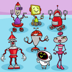 Cartoon robots and droids comic characters group Vector Image