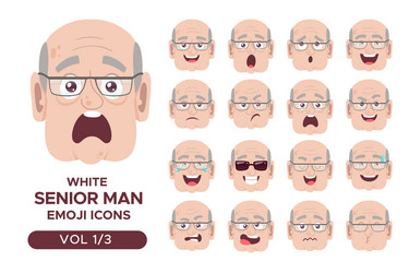 White senior man emoji icon set 3 Royalty Free Vector Image