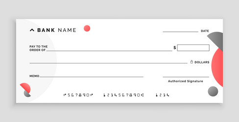 Blank bank cheque check draft mockup design Vector Image