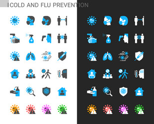 Cold and flu prevention line icons Royalty Free Vector Image