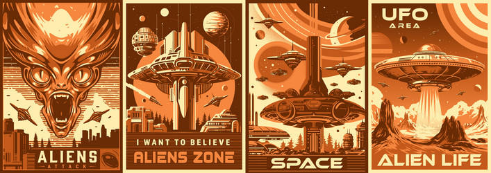 Space travel set flyers monochrome Royalty Free Vector Image