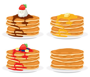 Pancakes stack with whipped cream and strawberry Vector Image