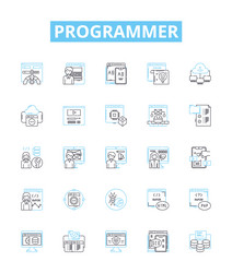 Programmer line icons set developer coder Vector Image