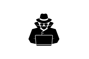 Detective hidden black hacker laptop logo Vector Image