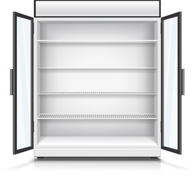 Supermarket shelves empty with three levels Vector Image