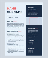 Professional resume template with blue background Vector Image