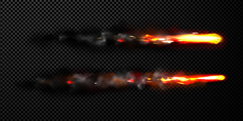 Realistic set of rocket fire trails Royalty Free Vector