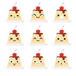 Set of cute cartoon pudding topped with cherry Vector Image