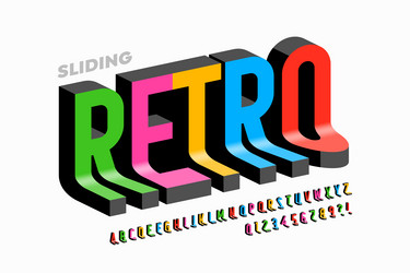 Sliding down retro style 3d font colorful Vector Image