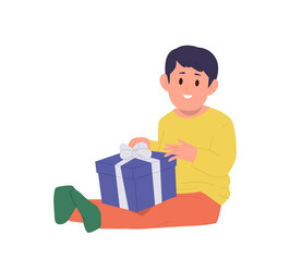 Little boy opening gift christmas box Royalty Free Vector