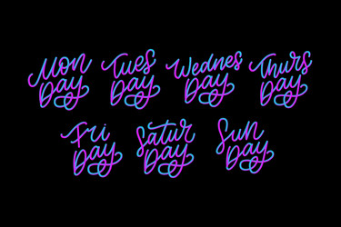 Handwritten week days and symbols set ink font Vector Image