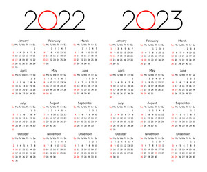 Calendar for 2022 and 2023 on white background Vector Image