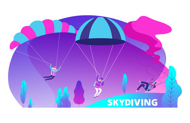 Parachutists in sky cartoon flat style drawing Vector Image