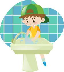 Cute boy dish washing Royalty Free Vector Image