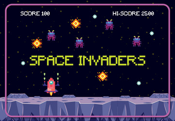 Pixel space game interface with space invaders Vector Image