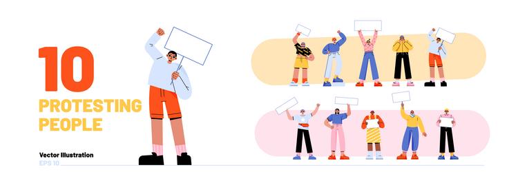 Protesting crowd horizontal banners Royalty Free Vector