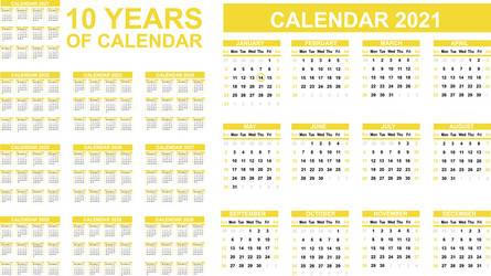 2021-2030 ten years calendar simple green Vector Image