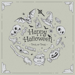 Big set of horror hand drawn doodle Royalty Free Vector