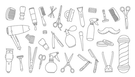 Barber shop outline kit hairdressing tools set Vector Image
