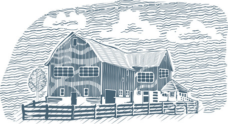 Countryside landscape drawing in woodcut style Vector Image