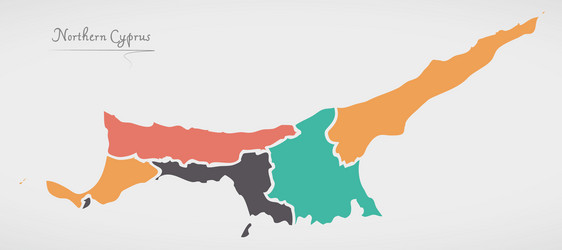 Northern cyprus map with states and modern round Vector Image