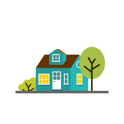 Small cartoon green house with trees isolated Vector Image