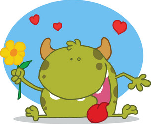 Cartoon monster with flower Royalty Free Vector Image