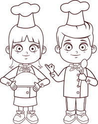 Chefs kids cartoon brown lines Royalty Free Vector Image