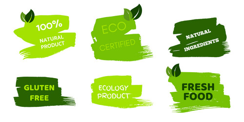 Green natural bio labels Royalty Free Vector Image