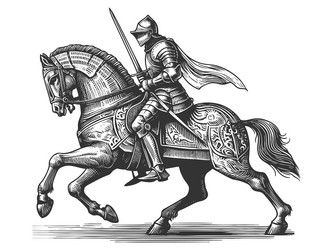 Medieval knight on horseback engraving Royalty Free Vector