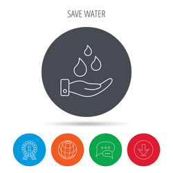 Save water icon hand with water drops sign Vector Image