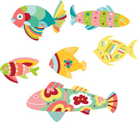 Colorful cartoon fishes set Royalty Free Vector Image