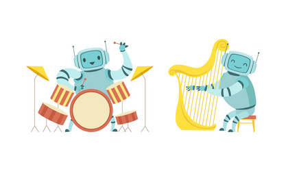 Robot musician playing musical instrument Vector Image