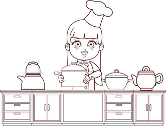 Chefs kids cartoon brown lines Royalty Free Vector Image