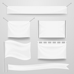 White banners and flags mesh set mockup Royalty Free Vector