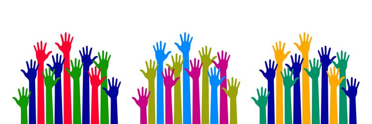 Caring up hands set volunteers emblem Royalty Free Vector