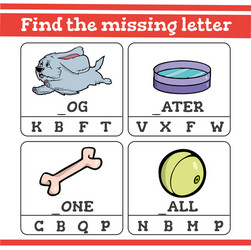 Find missing letter game for preschool Royalty Free Vector
