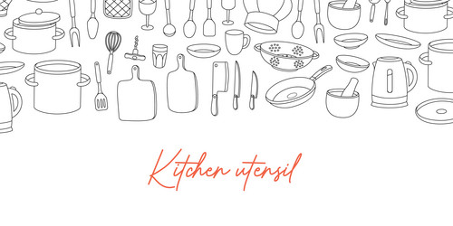 Kitchen utensils horizontal banner cooking tools Vector Image