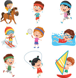 Cute kid characters doing sport Royalty Free Vector Image