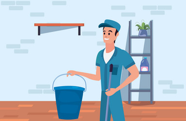 Man cleaning products and supplies Royalty Free Vector Image