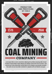 Coal mining miner engineering tools retro poster Vector Image